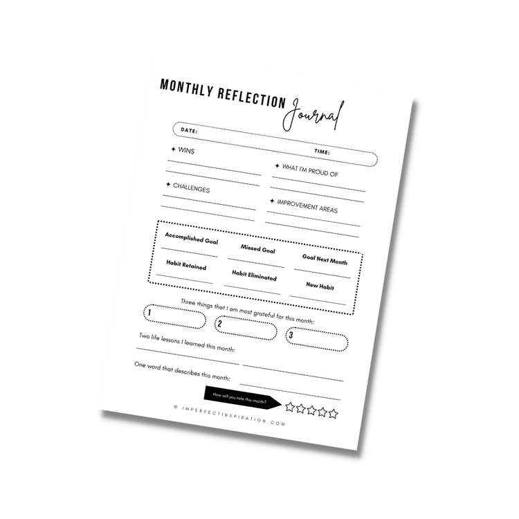 Monthly Reflection Journal Printable Digital Download – Imperfect ...